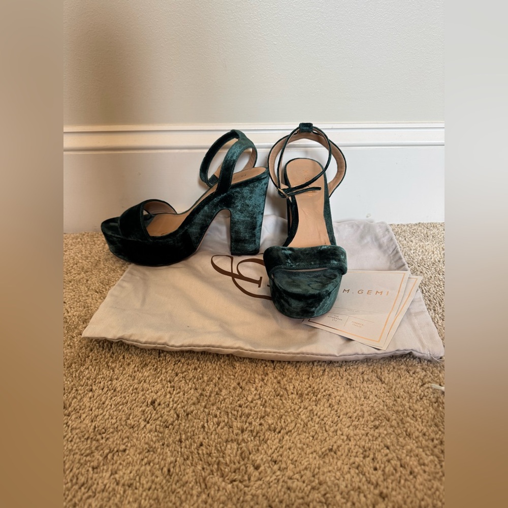 M. Gemi Green Velvet Platform Heels - Gem